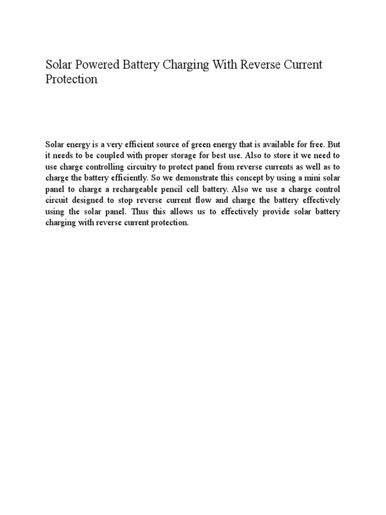 Solar Powered Battery Charging With Reverse Current Protection | PDF