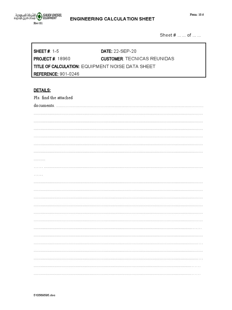 Engineering Calculation Sheet: Form: 10.6 Rev:01 | PDF | Science ...
