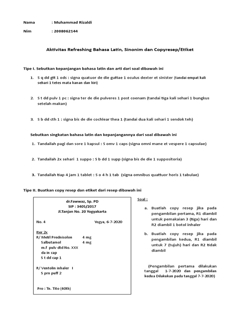 Arti dan Signa Resep Obat dalam Latin | PDF