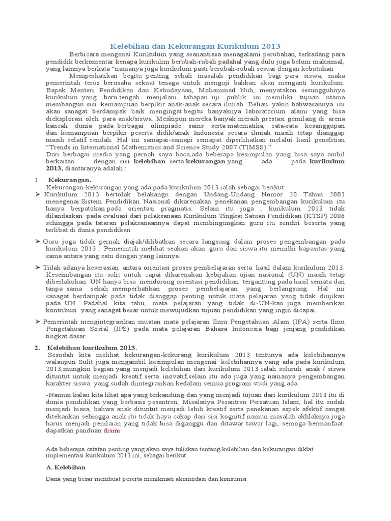 Kelebihan Dan Kekurangan Kurikulum 2013 | PDF