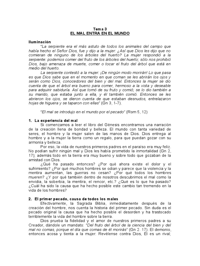 Tema 3 El Mal Entra en El Mundo L | PDF | El pecado original | Pecado