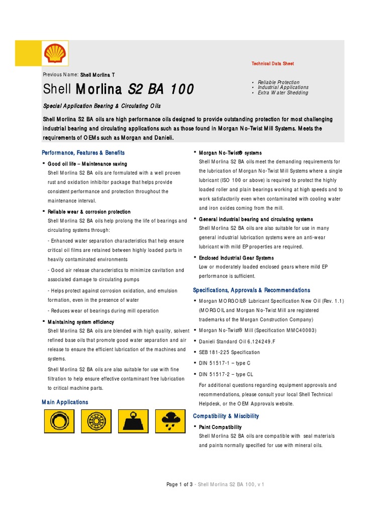 Shell Morlina S2 BA 100 | PDF | Lubricant | Bearing (Mechanical)