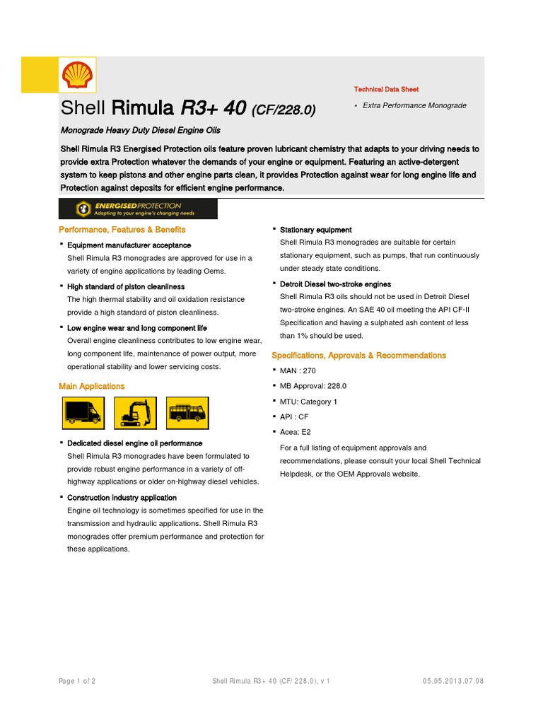 Shell Rimula R3 40 | PDF | Motor Oil | Mechanical Engineering
