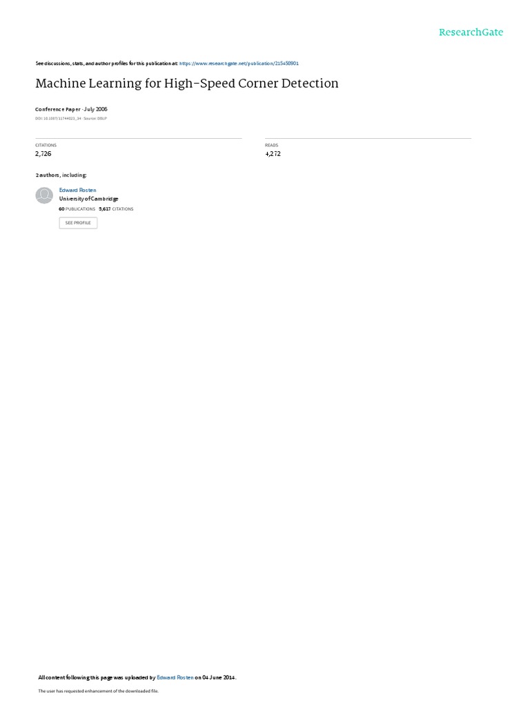 Machine Learning For High-Speed Corner Detection: July 2006 | PDF ...