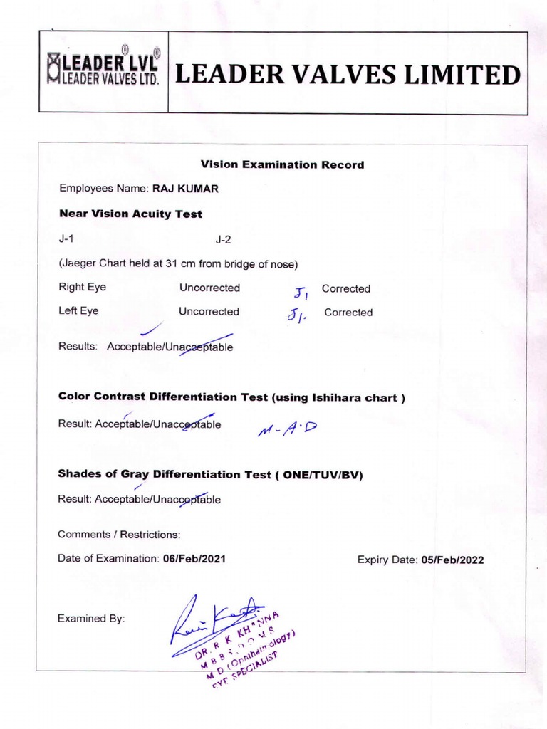 Eye Test Report Raj Kumar | PDF