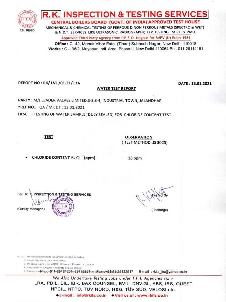 Water Test Report January | PDF