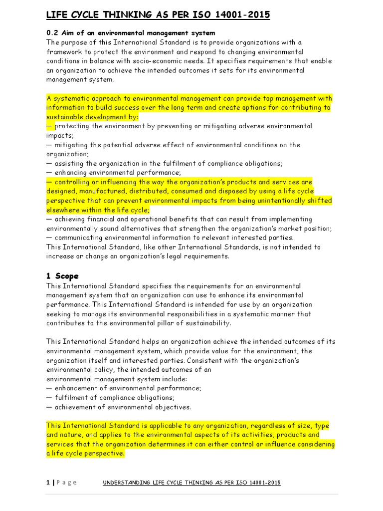 Life Cycle Thinking As Per Iso 14001-2015 (By SRS) | PDF | Life Cycle ...