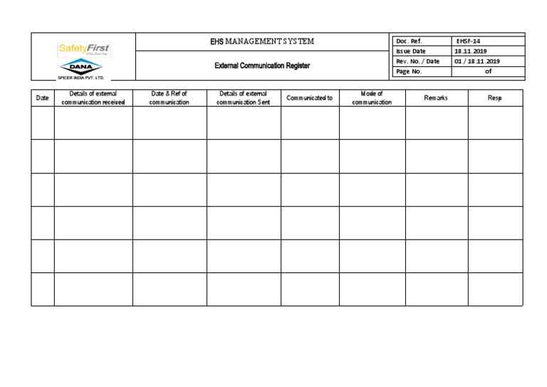 External Communication Register Template | PDF
