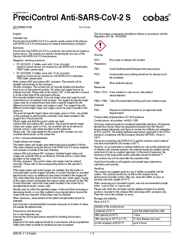 Insert - PreciControl Anti-SARS-CoV-2 S.ms - 09289313190.v1.en | PDF ...
