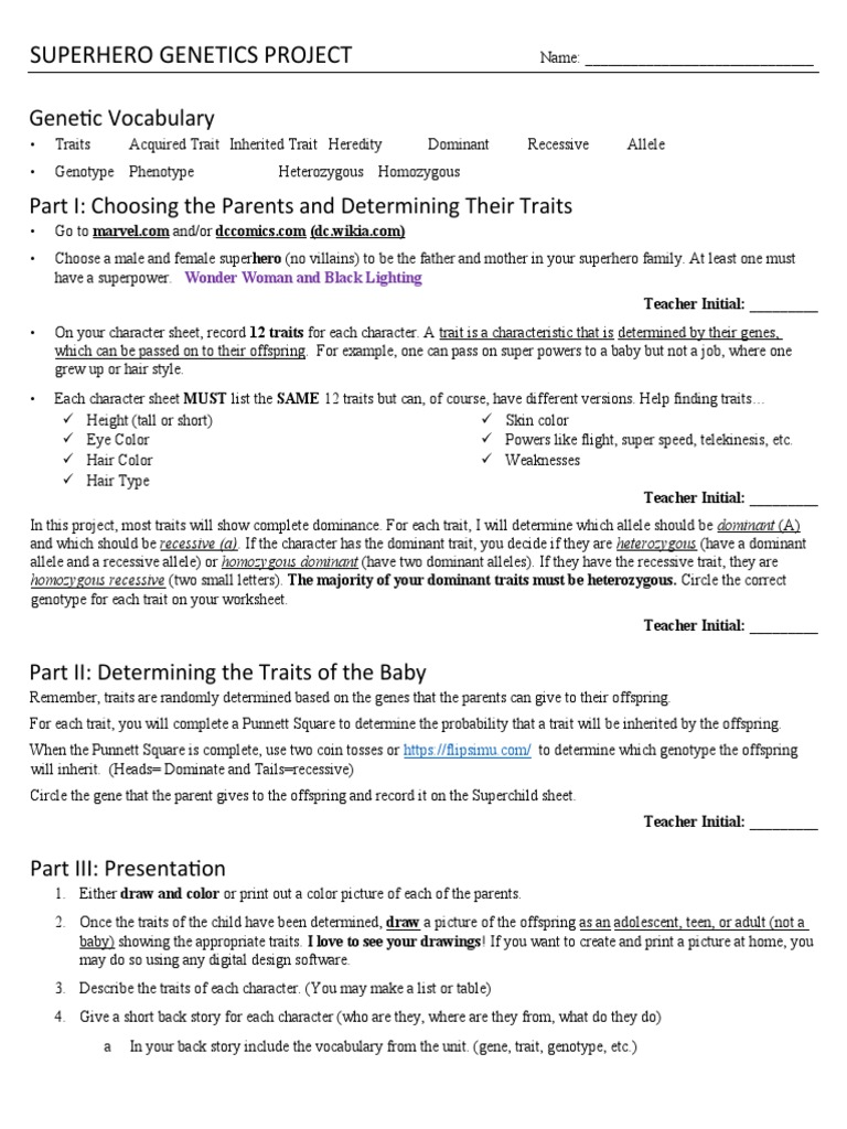 Superhero Genetics Project | PDF | Dominance (Genetics) | Zygosity