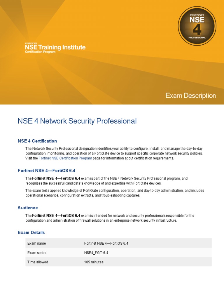 NSE 4 FortiOS 6.4 Exam Overview | PDF | Denial Of Service Attack | Test ...