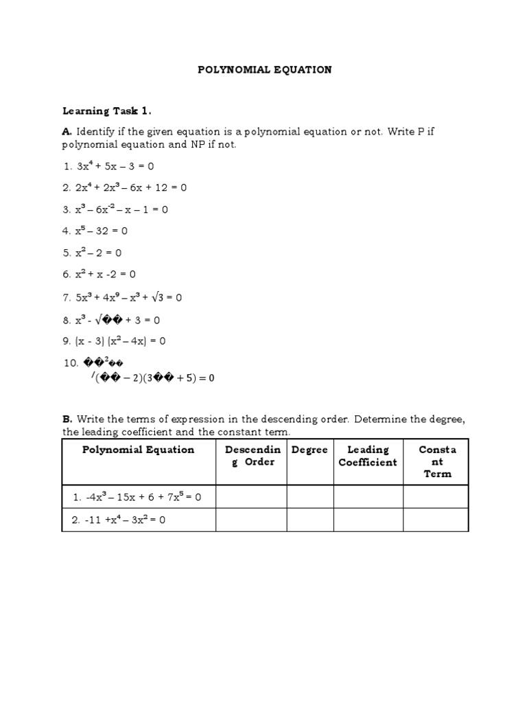 Polynomial Equation Learning Task 1 | PDF