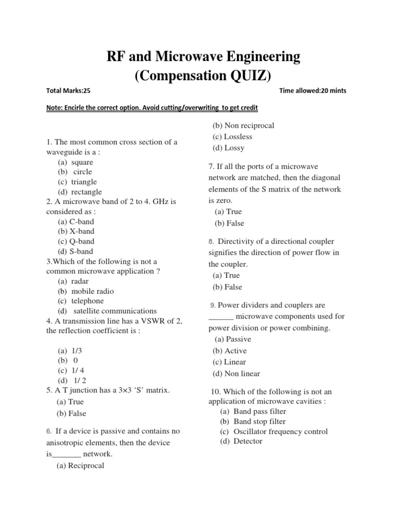 RF and Microwave Engineering Quiz | PDF | Electronic Circuits | Force