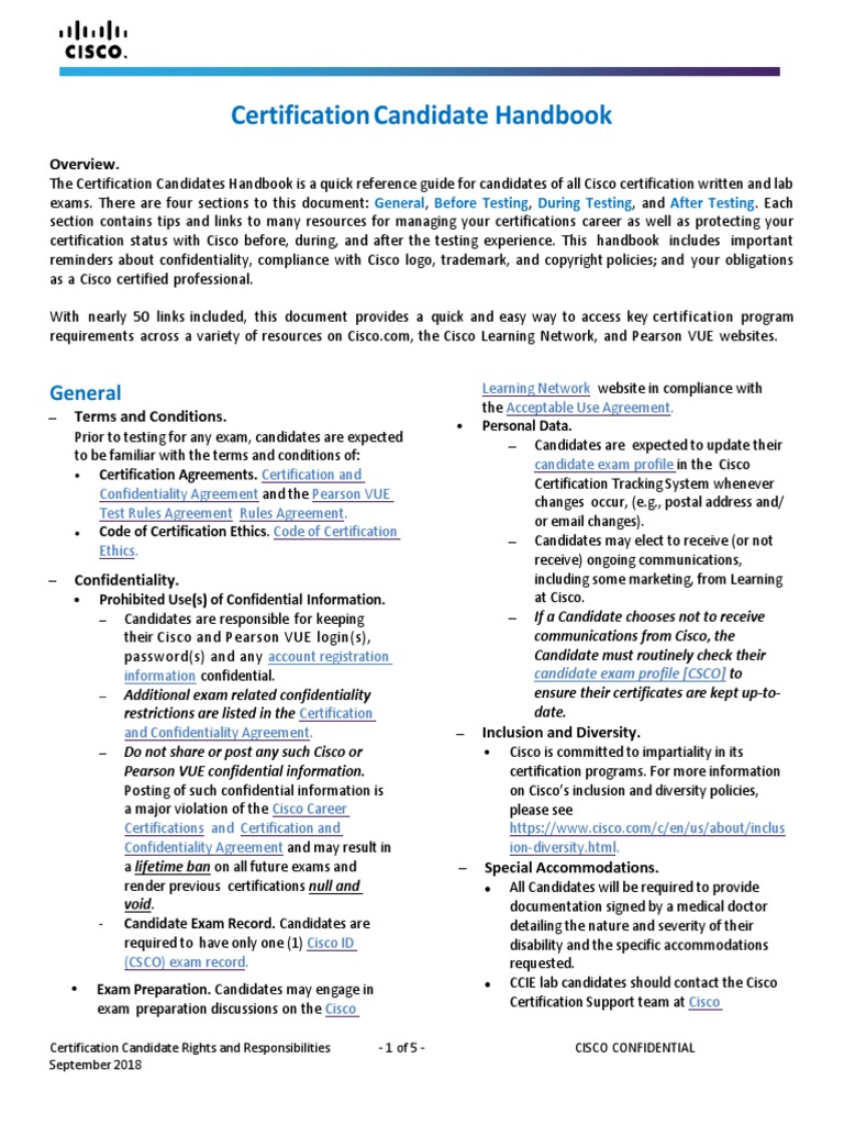 Certification Candidate Handbook: General | PDF | Cisco Certifications ...