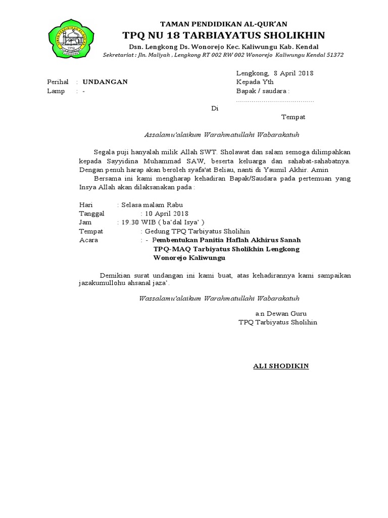 Undangan TPQ PANITIA IMTIHAN | PDF