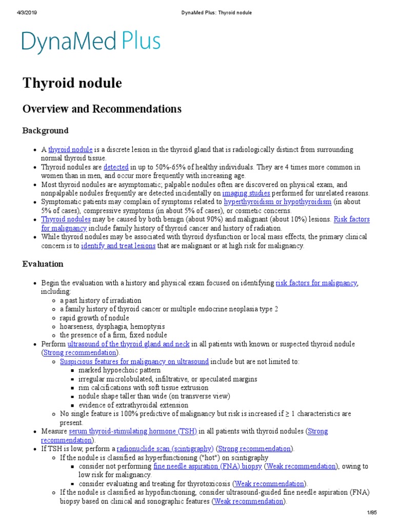 DynaMed Plus - Thyroid Nodule | PDF | Thyroid | Thyroid Stimulating Hormone