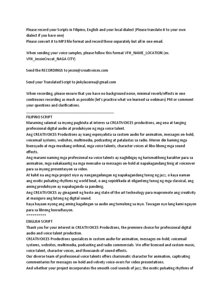 Please Record Your Scripts in Filipino | PDF | Voice Acting | Voice Over