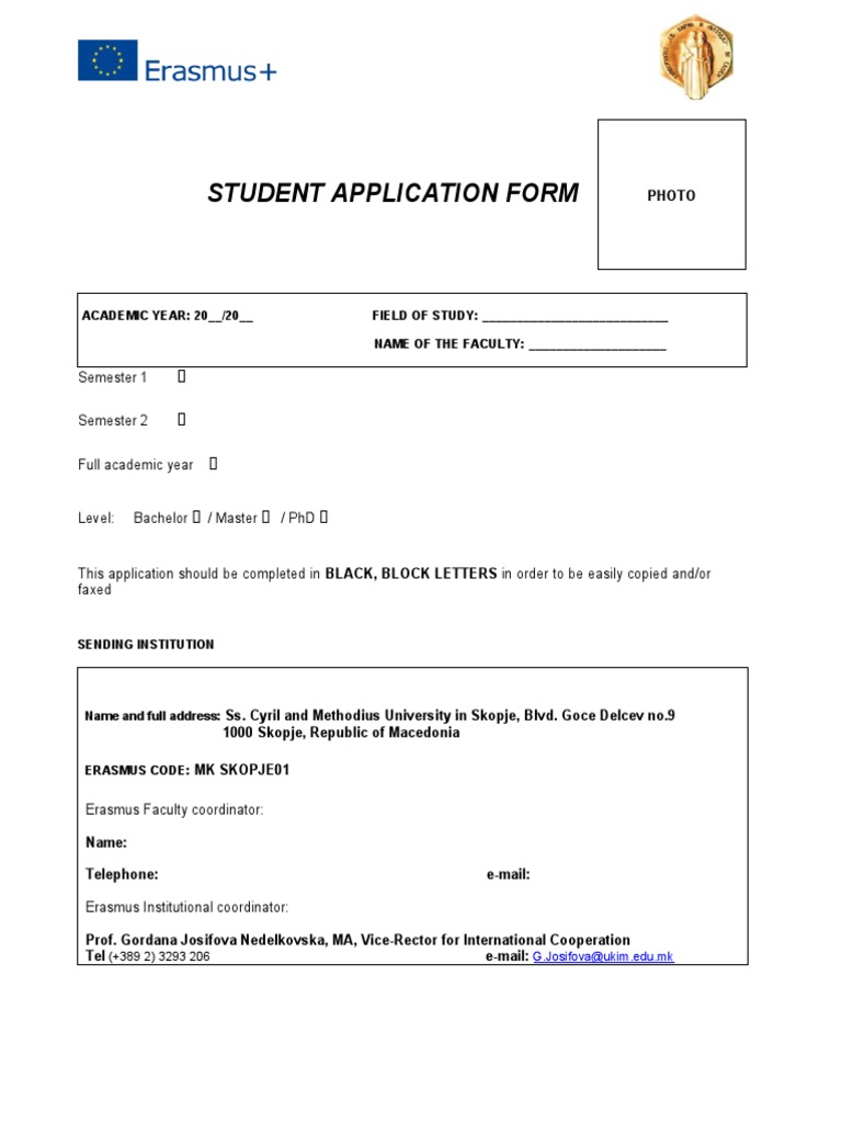 431 - Erasmus+ Student Application Form v1 | PDF | Academia