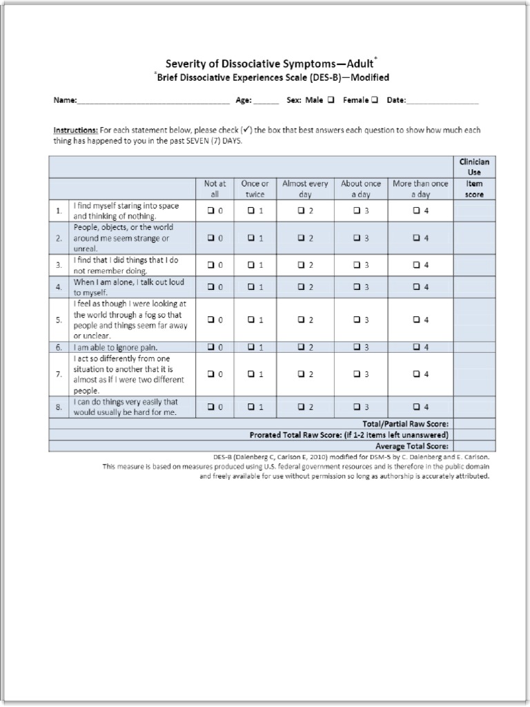Brief Dissociative Experience Scale (DES-B) | PDF