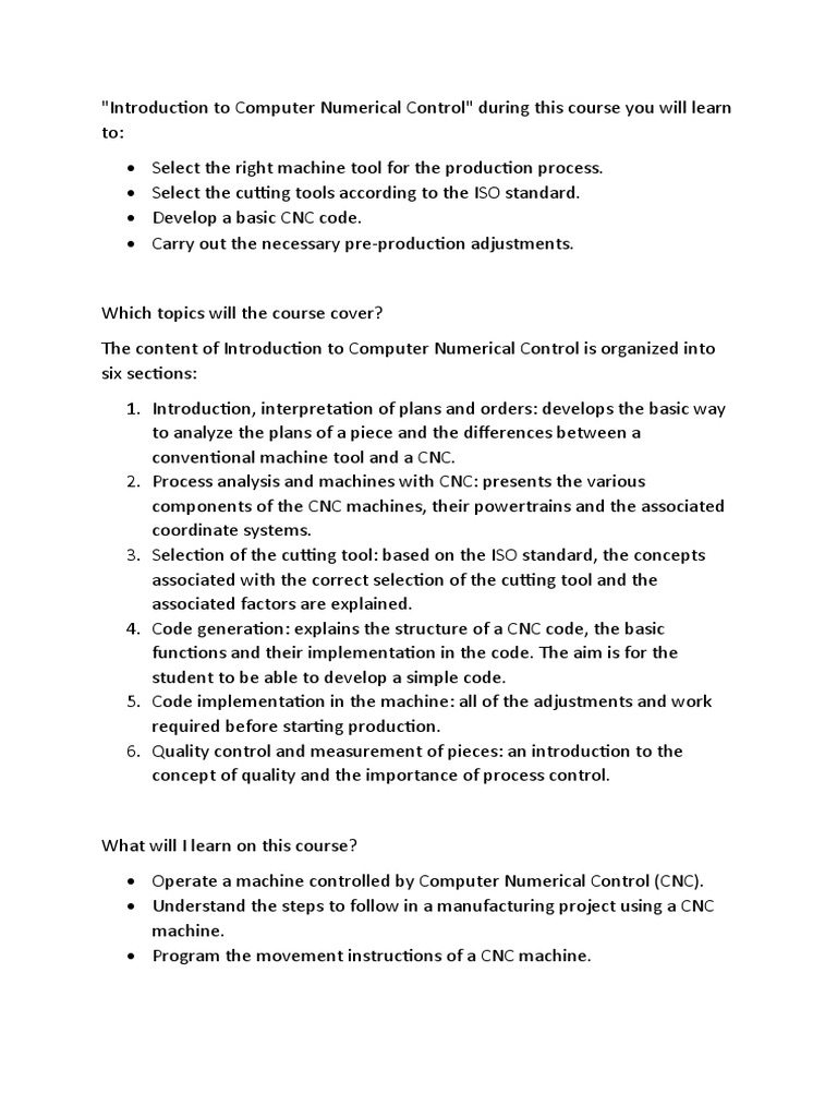 Introduction To Computer Numerical Control | PDF | Numerical Control | Metalworking