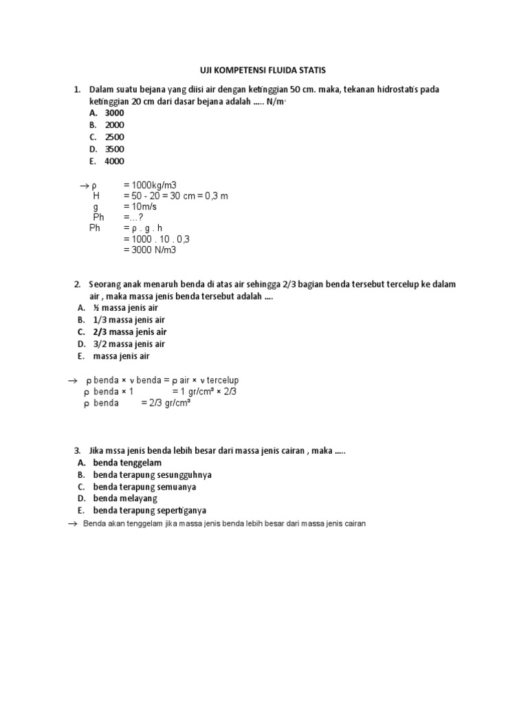 Uji Kompetensi Fluida Statis | PDF