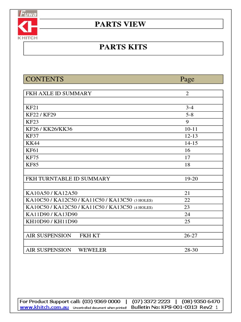 Parts View Parts Kits Bulletin KPS 001 0313 Rev2 | PDF | Axle | Anti ...