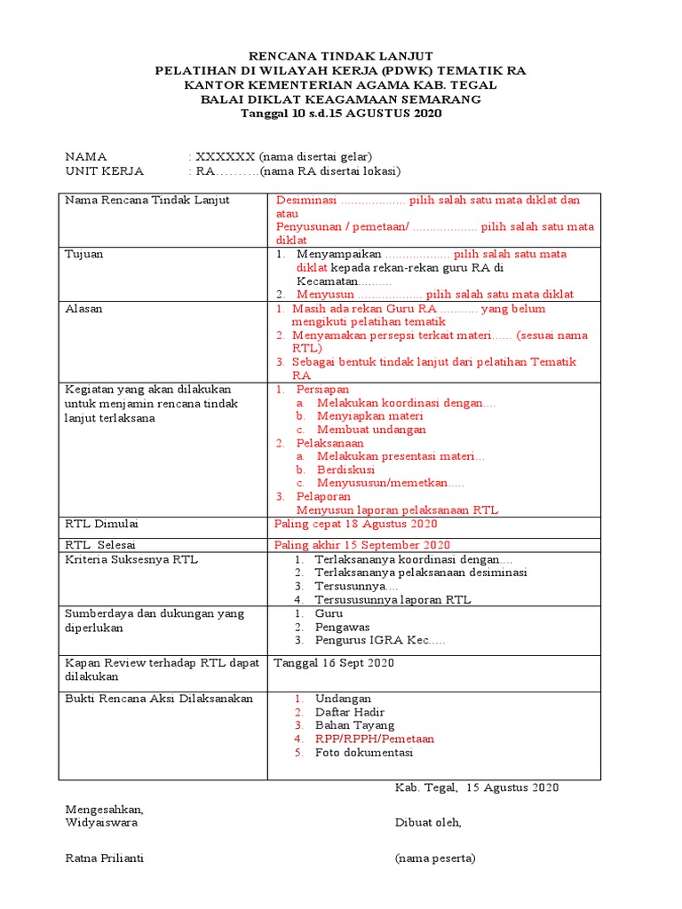 Contoh RTL Tematik RA | PDF