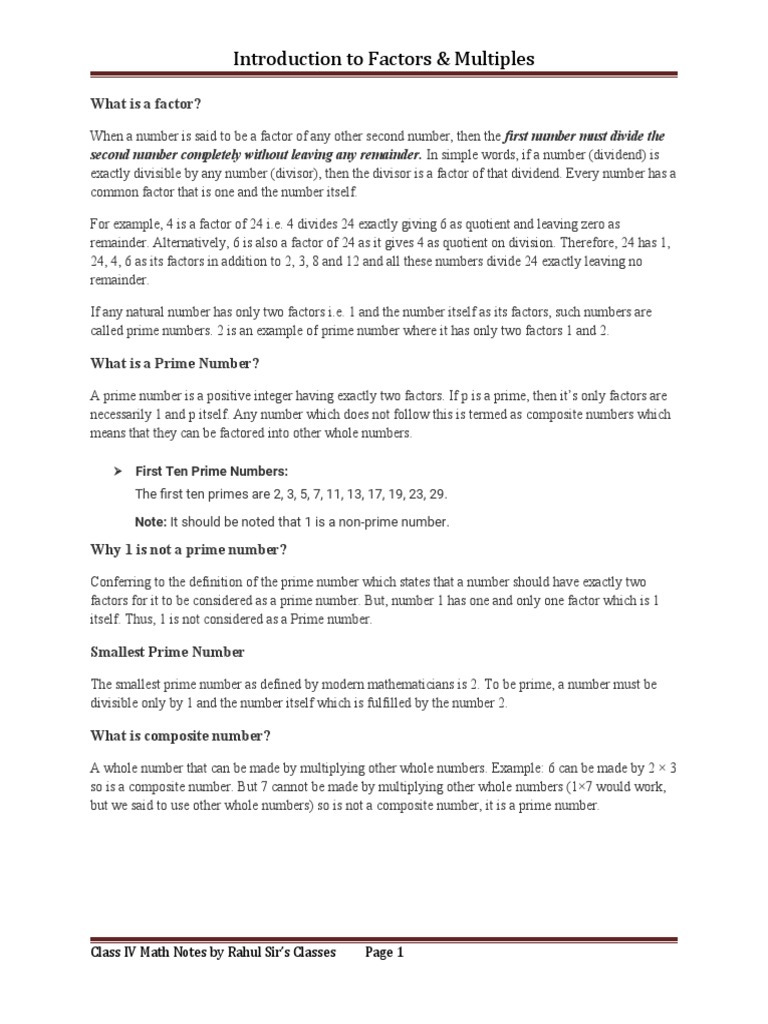 Introduction To Factors & Multiples: What Is A Factor? | PDF | Division ...