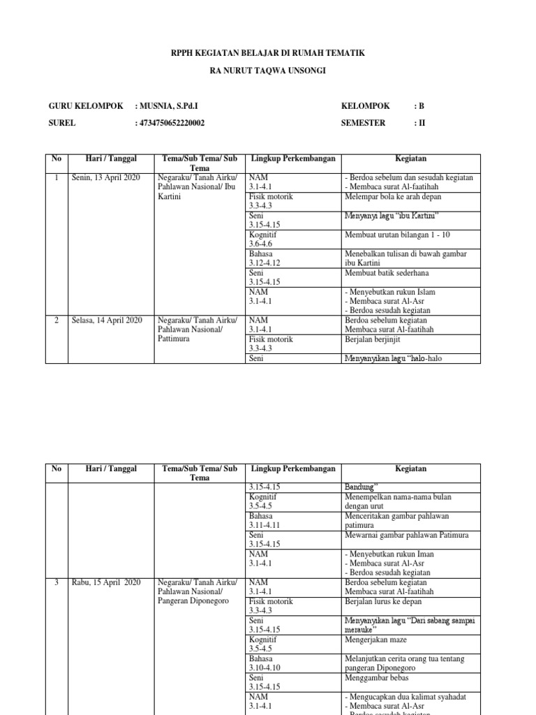 Contoh RPPH BDR | PDF