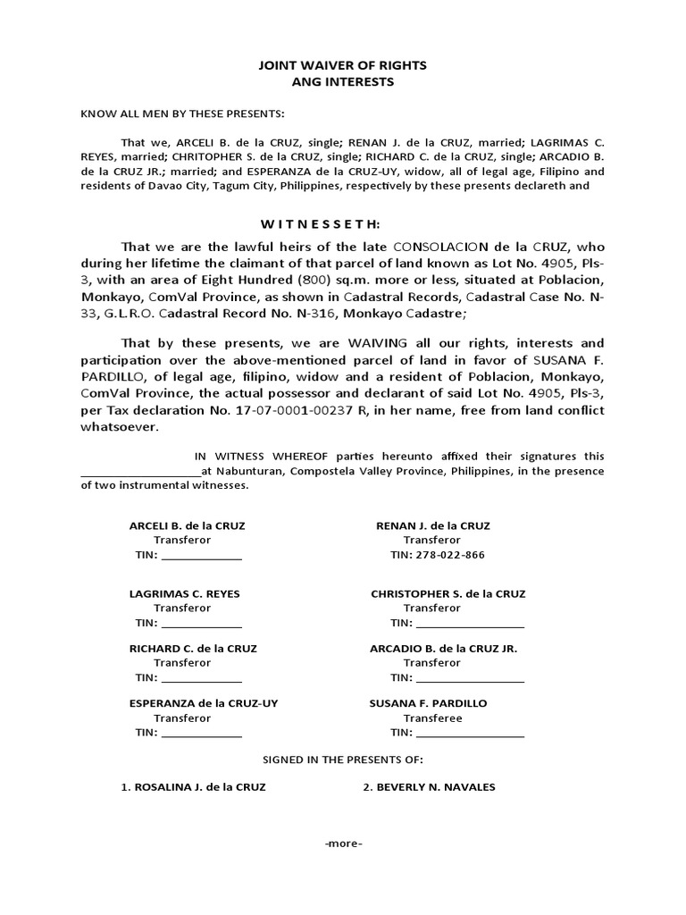 Waiver of Rights | PDF | Private Law | Civil Law (Legal System)