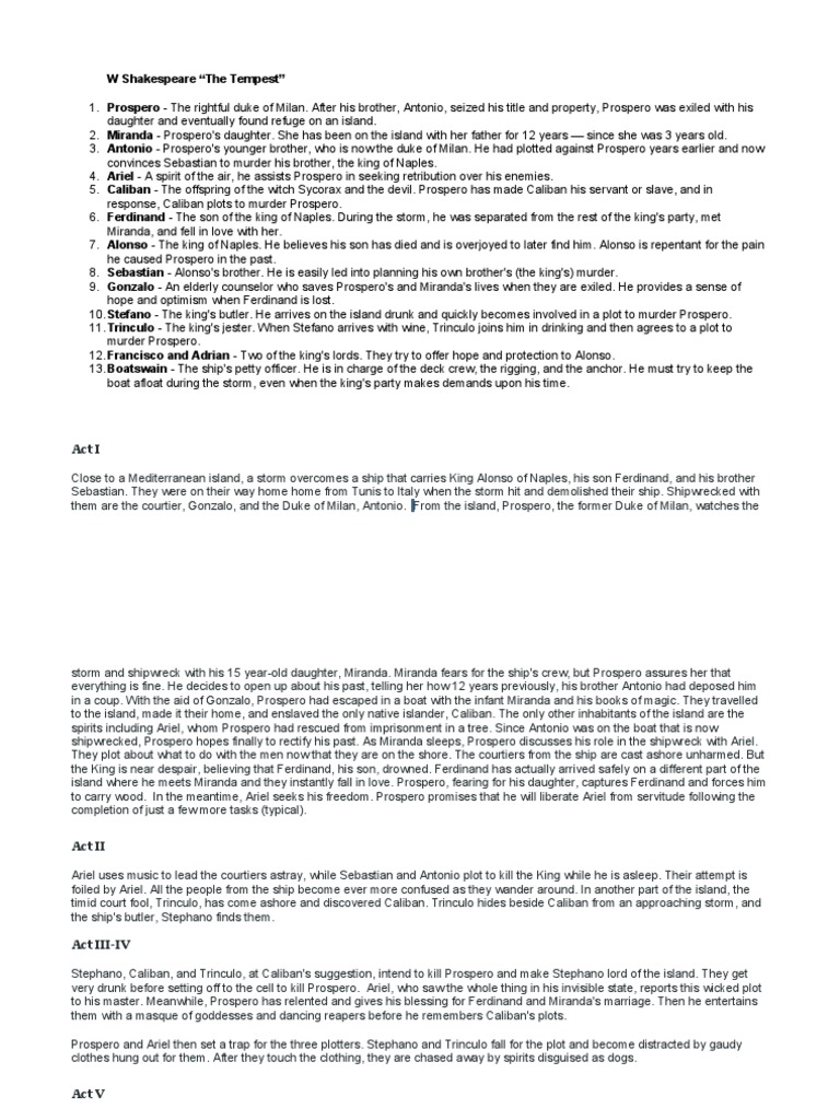 W Shakespeare "The Tempest": Act I | PDF | The Tempest