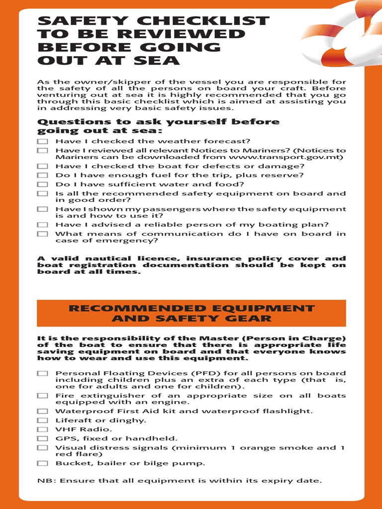 Essential Safety Checklist for Boating | PDF | Water Transport ...