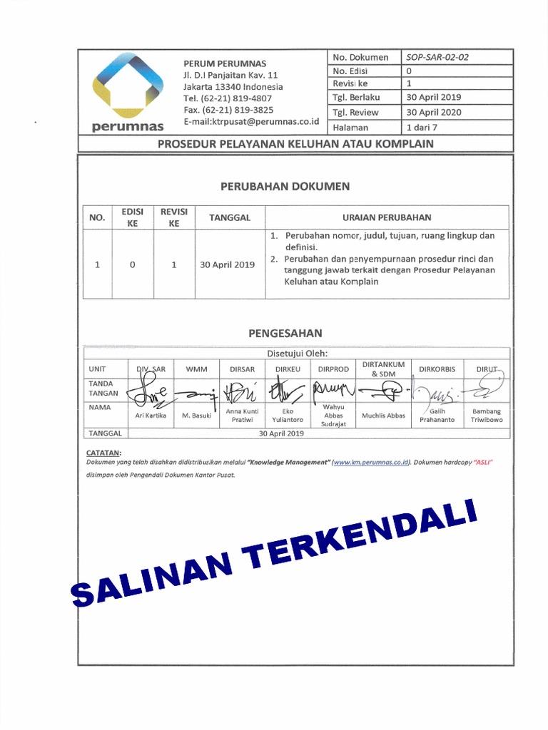 Sop-Sar-02-02 Prosedur Pelayanan Keluhan Atau Komplain | PDF