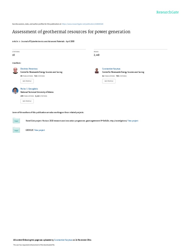 Assessment of Geothermal Resources For Power Gener | PDF | Geothermal ...