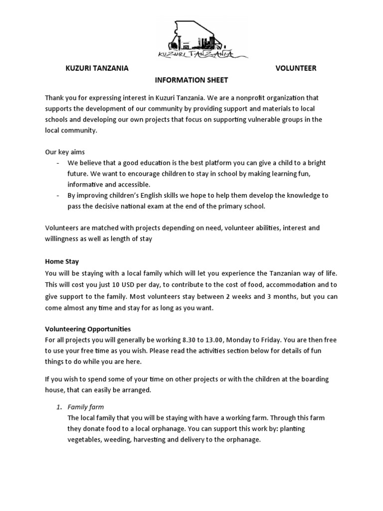 Volunteer Information Sheet 2019 | PDF