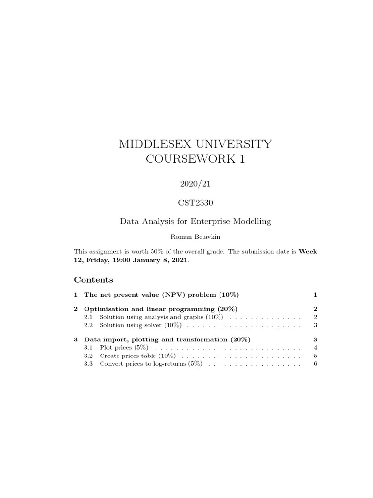 Middlesex University Coursework 1: 2020/21 CST2330 Data Analysis For Enterprise Modelling | PDF ...