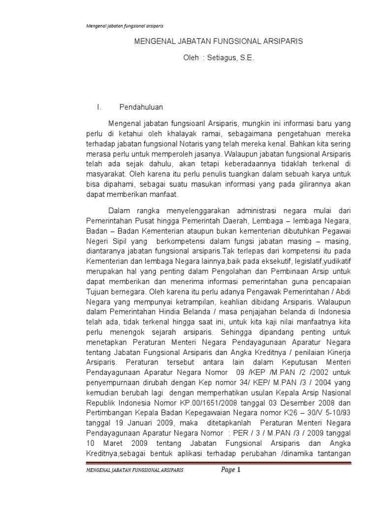 Mengenal Jabatan Fungsional Arsiparis | PDF