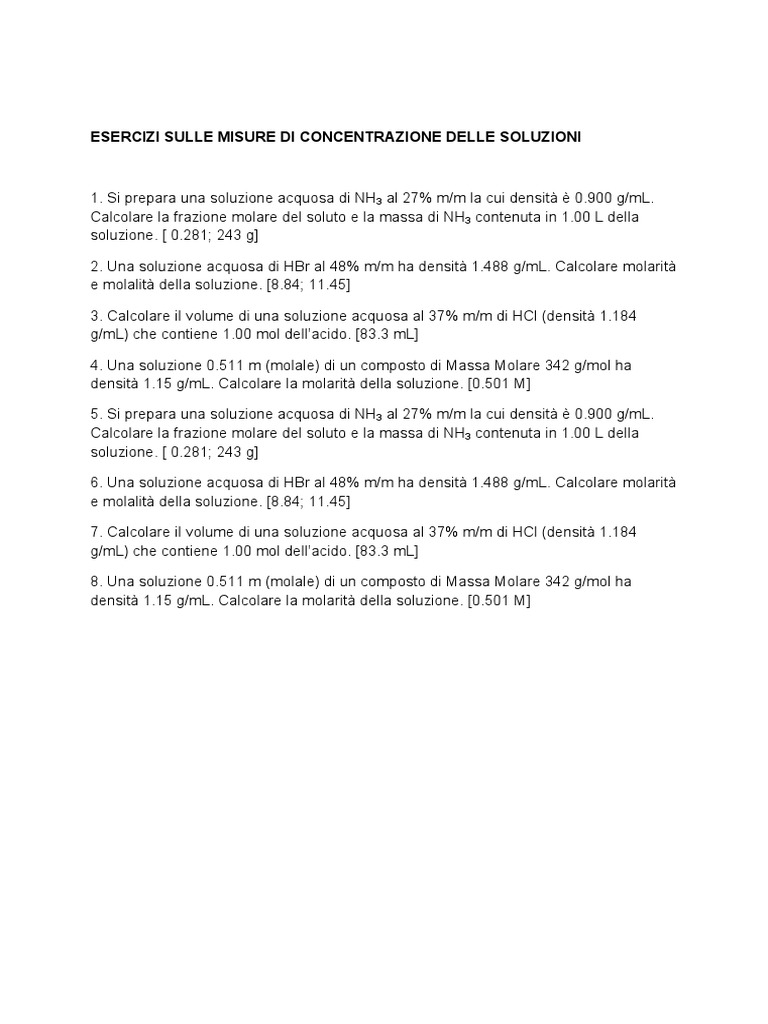 Esercizi Delle Concentrazioni Pdf