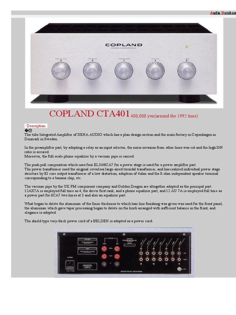 Copland Cta401 | PDF | Equalization (Audio) | Amplifier