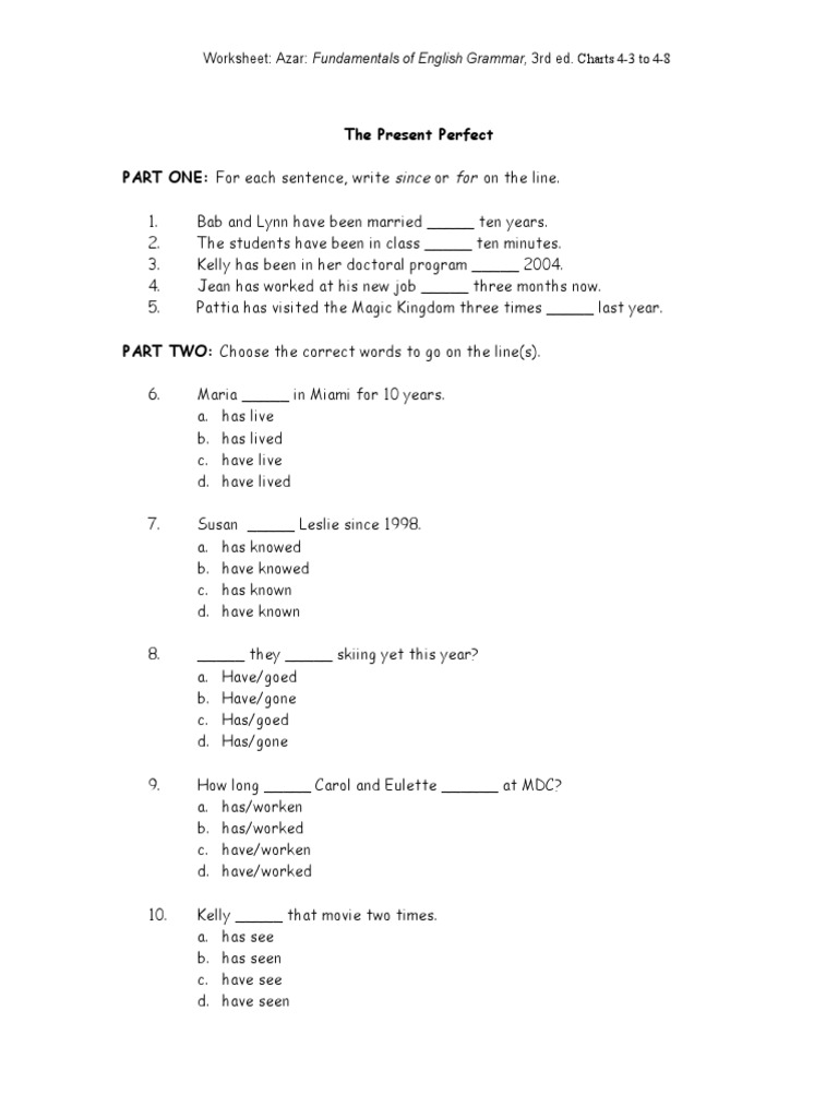 The Present Perfect Tense Test Sinav Alistirma Ingilizce Yakin Gecmis ...
