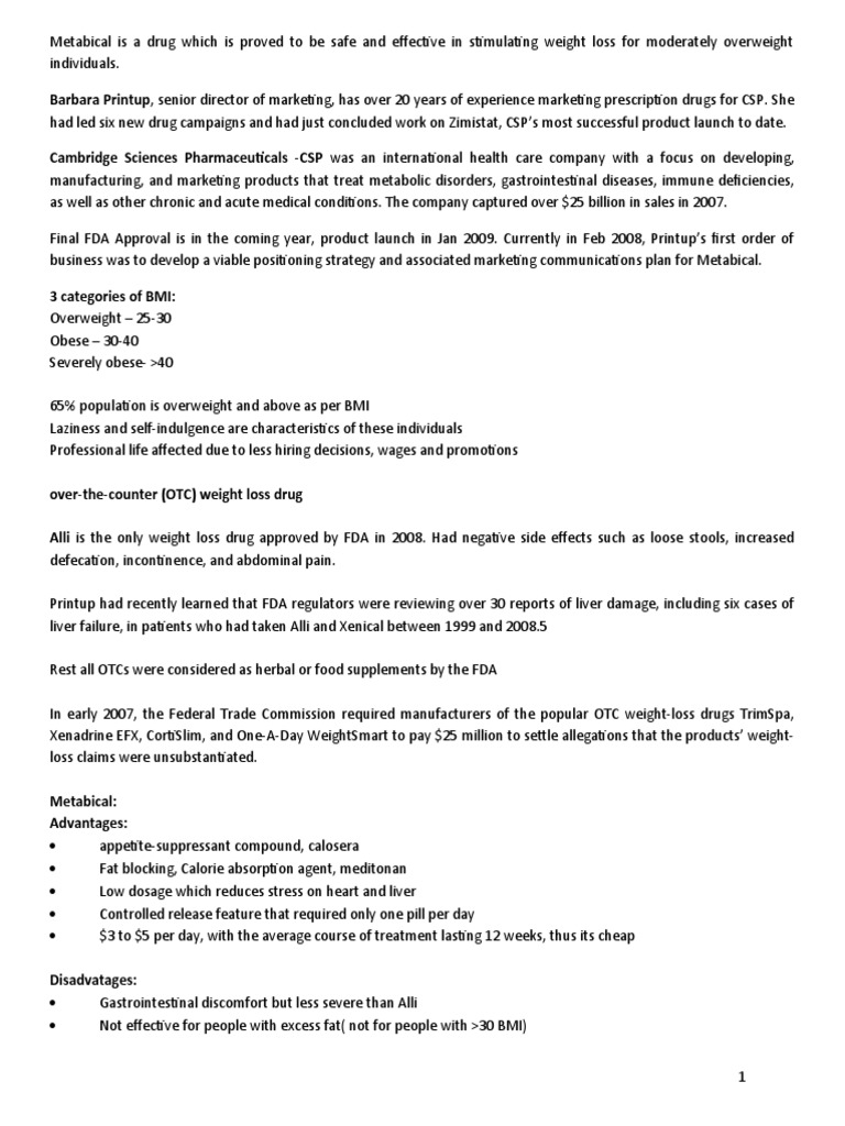 Metabical Case Summary | PDF | Weight Loss | Over The Counter Drug