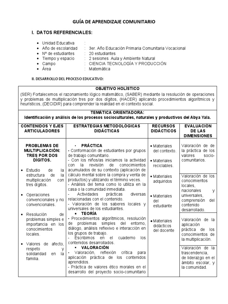 Plan de Clase MATEMATICA 3º PRIMARIA | PDF | Educación primaria | Cognición