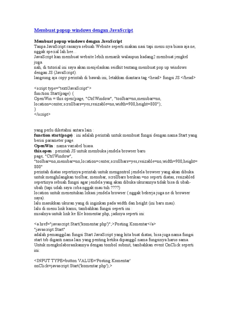 Membuat Popup Windows Dengan JavaScript | PDF | Karier & Perkembangan