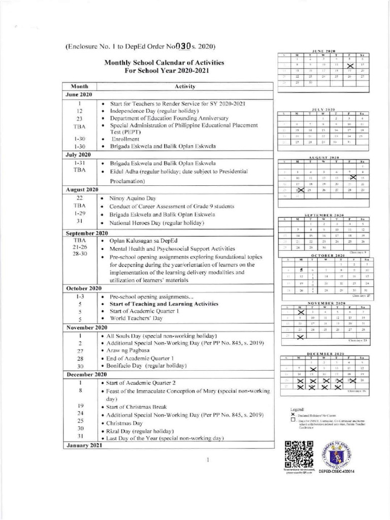 Deped School Calendar | PDF
