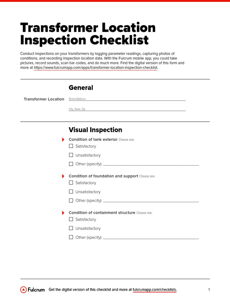 Checklist - Transformer Location Inspection Checklist | PDF | Computer ...