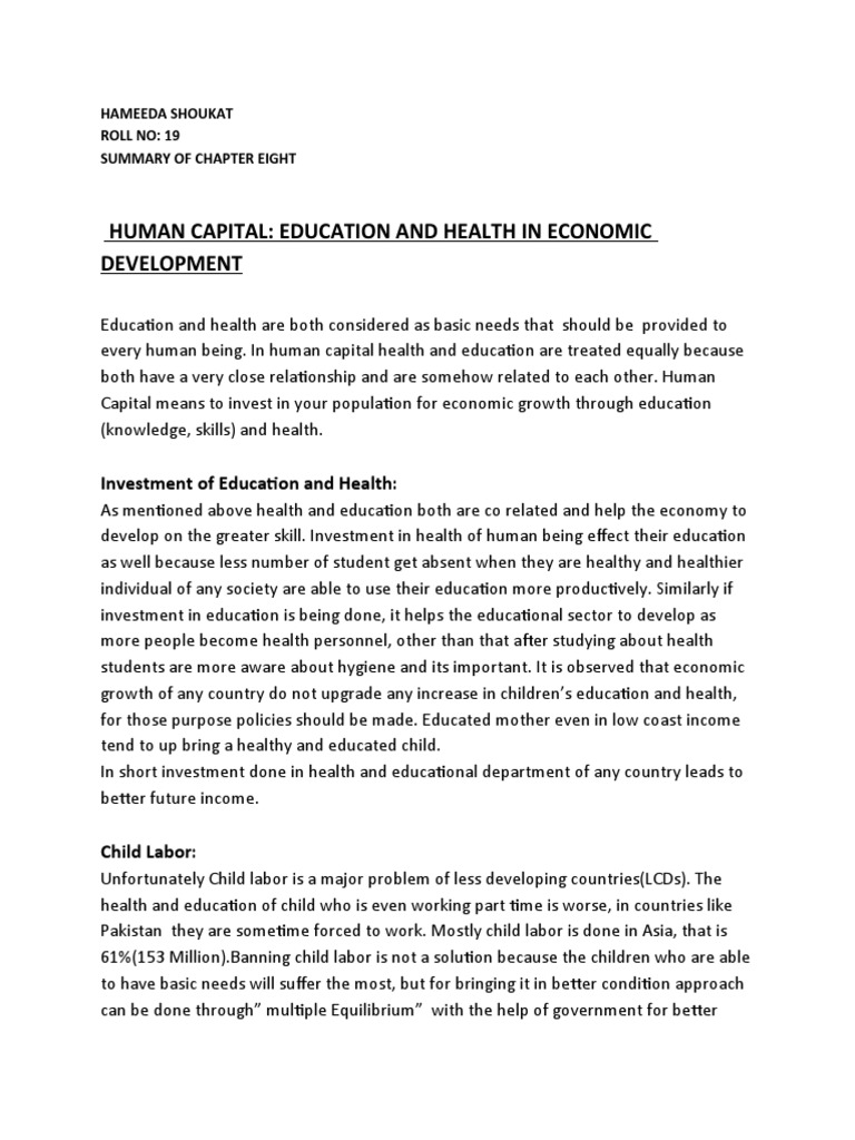 Human Capital: Education and Health in Economic Development | PDF ...