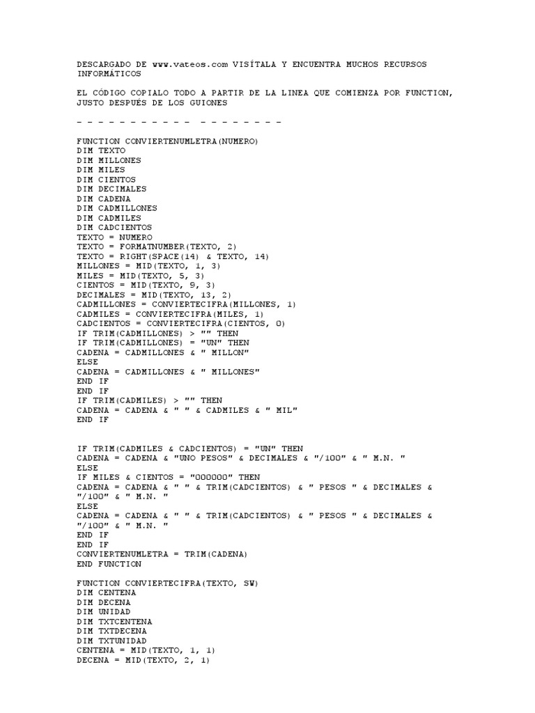 Funcion para Convertir Letras A Numeros | PDF | Métodos y materiales de ...