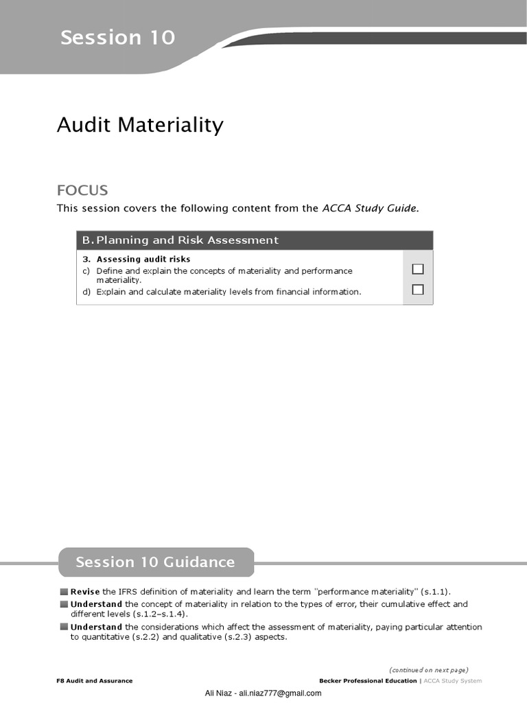 Audit Materiality: Session 10 | PDF | Financial Audit | Audit