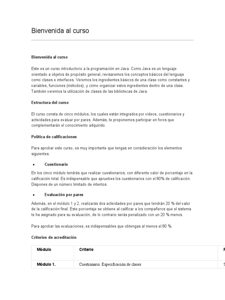 Bienvenida Al Curso | PDF | máquina virtual de Java | Java (lenguaje de programación)