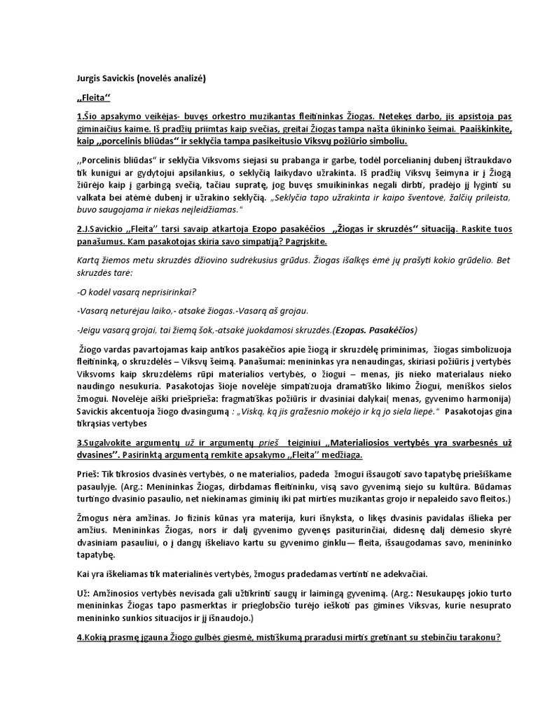Jurgis Savickis Novelė Fleita" | PDF